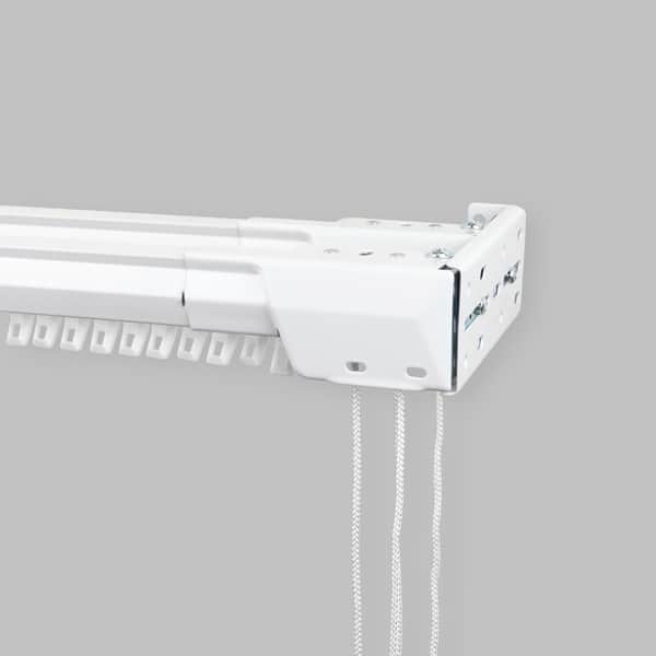InStyleDesign White Heavy Duty Double Traverse Rod (One-way Cord Right ...
