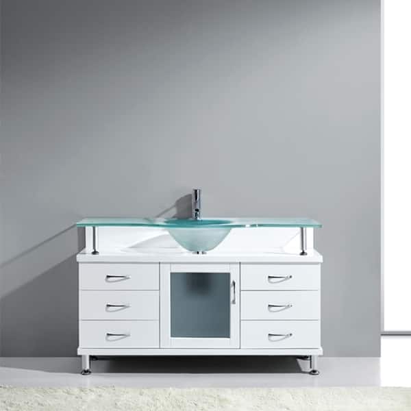 Virtu USA Vincente 55-inch Single Frosted Glass Sink White Bathroom ...