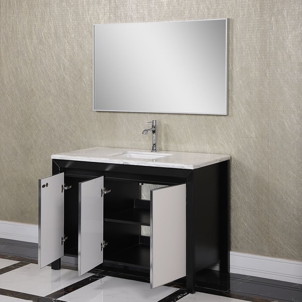 Carrara White Marble 47-inch Single Sink Bathroom Vanity with touch LED ...