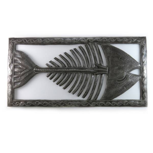 Handmade Recycled Steel Drum Rectangular Fish Bones Wall Art (Haiti ...