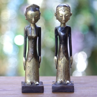 Set of 2 Handcrafted Bronze 'Manten' Sculptures, Handmade in Indonesia ...