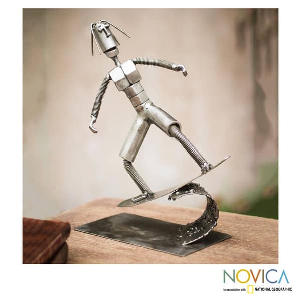 Handmade Recycled Metal 'Ride the Surf' Sculpture (Peru) - Bed Bath ...