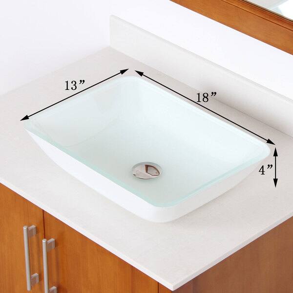 Elite White Rectangle Tempered Glass Bathroom Vessel Sink - - 9490959