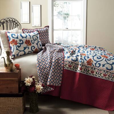 Lush Decor Scroll Flower 3-Piece Quilt Set - Overstock - 9513100