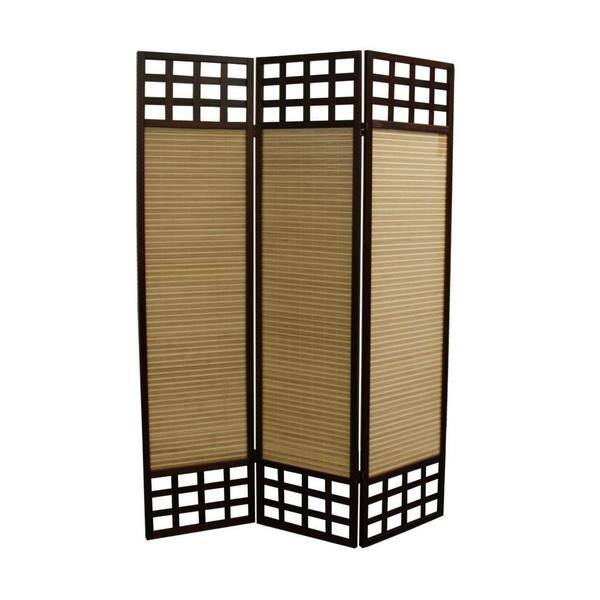 70.25-inch Window Pane Bamboo 3 Panel Room Divider - Dark Walnut - Bed ...