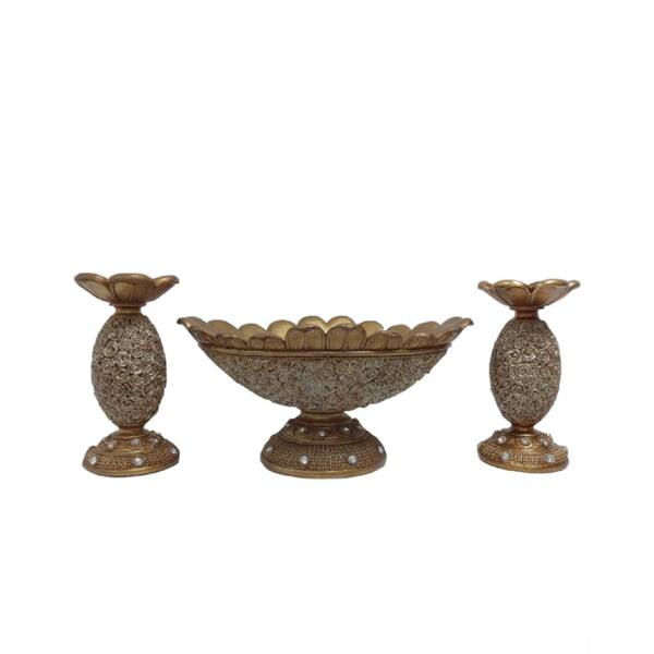 D'Lusso Designs Roses Collection 3-piece Bowl with 2 Candlestick Set ...