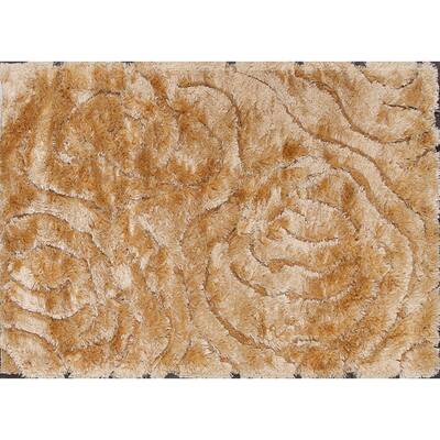 Smooth and Rich Beige Shag Abstract Area Rug - 5' x 8' - Overstock ...