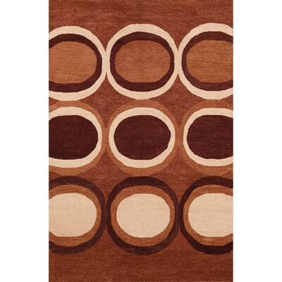 Hand-tufted Brown Circles Wool Rug (5' x 8') - Overstock - 9622719
