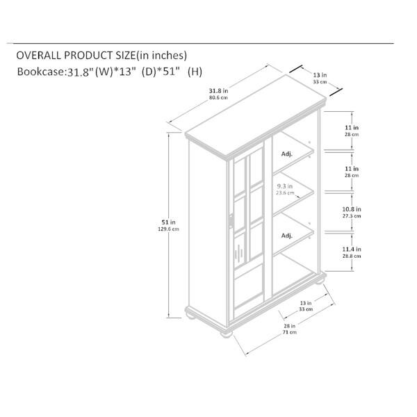 Avenue Greene Abbeywood Bookcase with Sliding Glass Doors in White (As ...