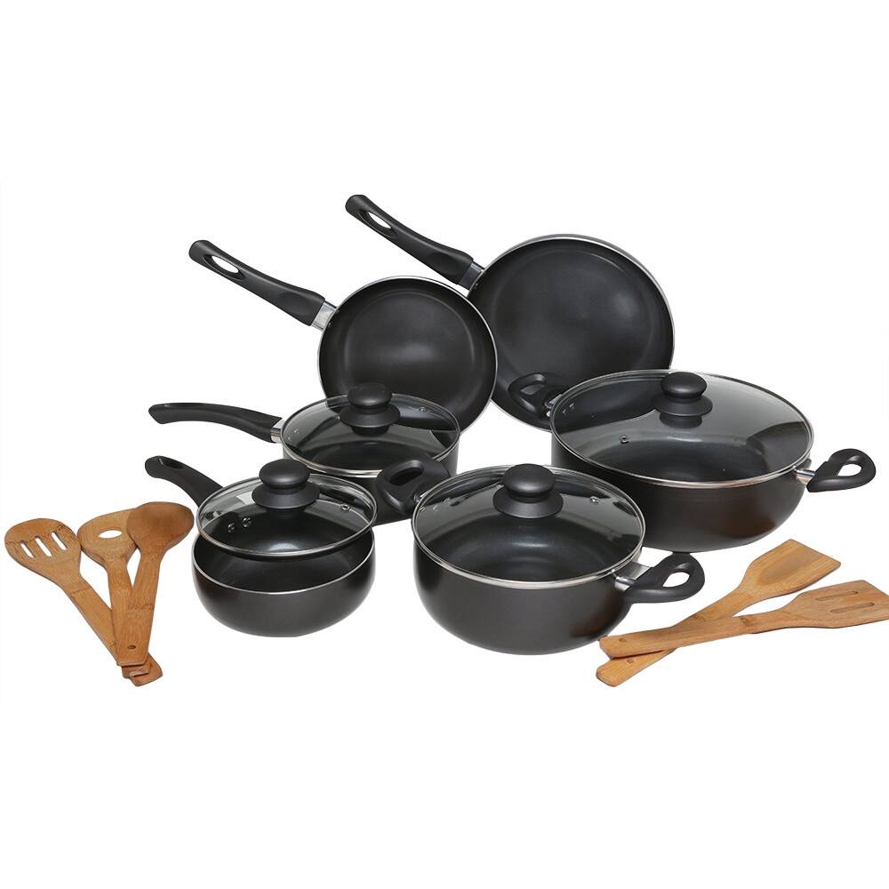 Melange Charcoal Nonstick Scratch-resistant 15-piece Cookware Set ...