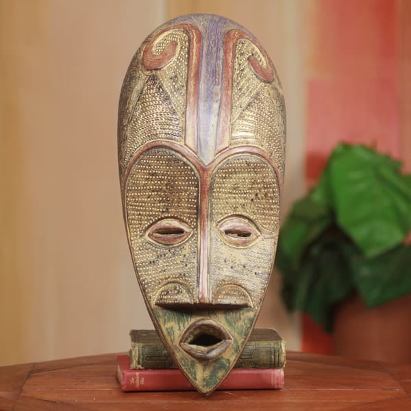 Handmade Sese Wood 'Ahoufe' African Mask (Ghana) - Yellow - Bed Bath ...