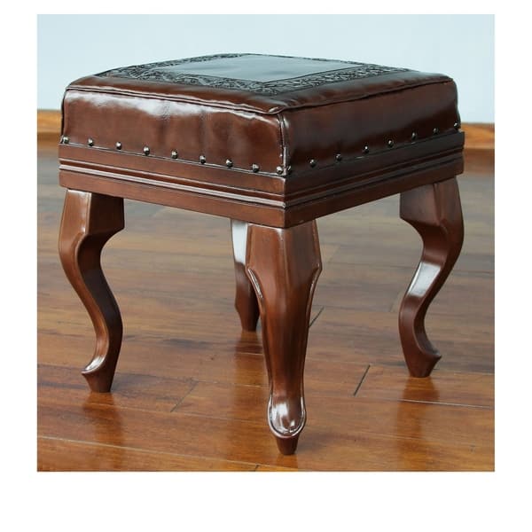Handmade Leather and Tornillo Wood Inca Guardian Ottoman (Peru) - On ...