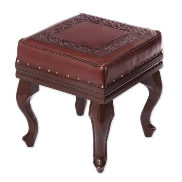 Handmade Leather and Tornillo Wood Inca Guardian Ottoman (Peru) - Bed ...