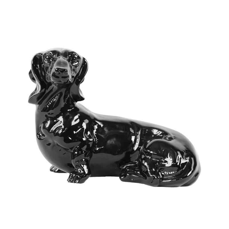 Gloss Black Ceramic Laying Dachshund Dog - Overstock - 9684503