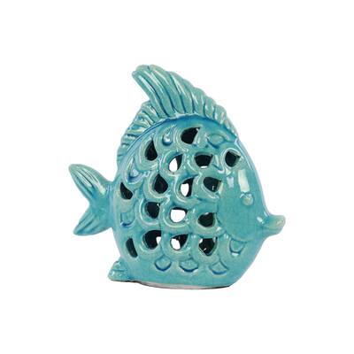 Turquoise Ceramic 8-inch Fish - Overstock - 9694235