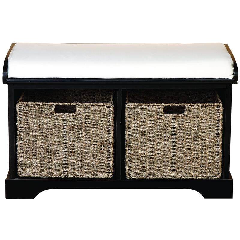 Wooden 2-Basket Bench - Overstock - 9723696