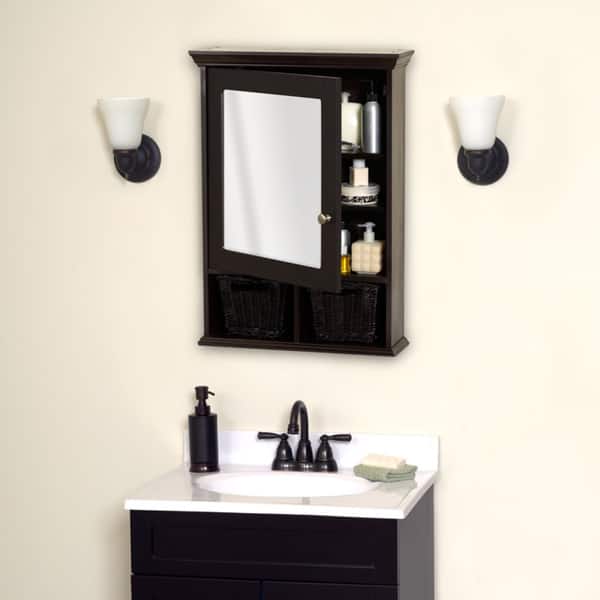 Zenith Espresso Medicine Cabinet with 2 Wicker Baskets - Bed Bath ...