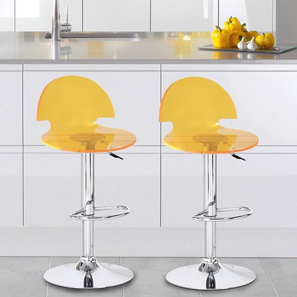 Adeco Acrylic Hydraulic Lift Adjustable Transparent Yellow Barstool ...