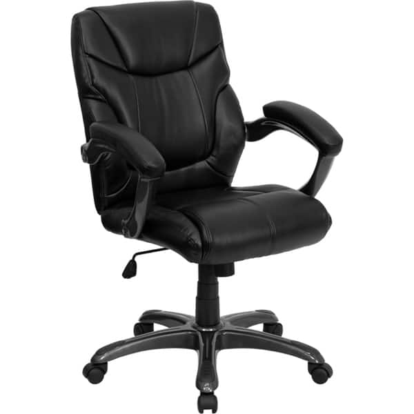 Offex Mid-back Black Leather Overstuffed Office Chair - Bed Bath ...