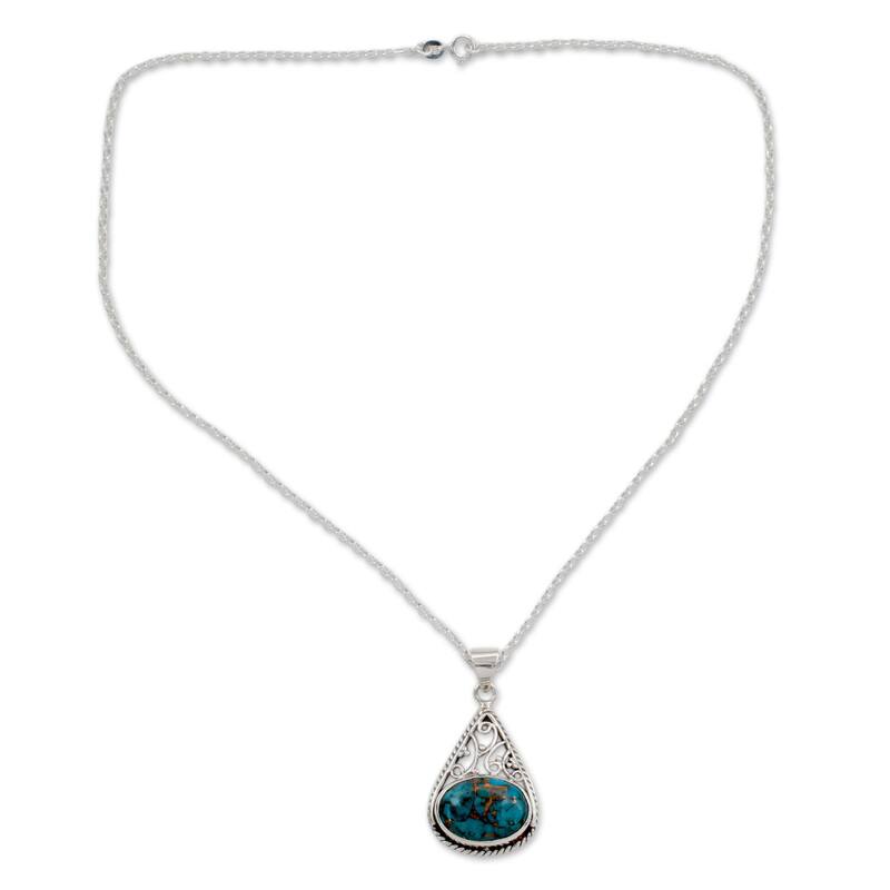Handmade Sterling Silver 'Divine Sky' Turquoise Necklace (India ...
