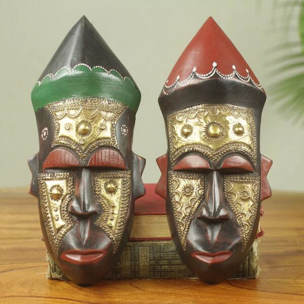 Handmade Set of Two Sese Wood 'Akan Chief I' African Masks (Ghana ...