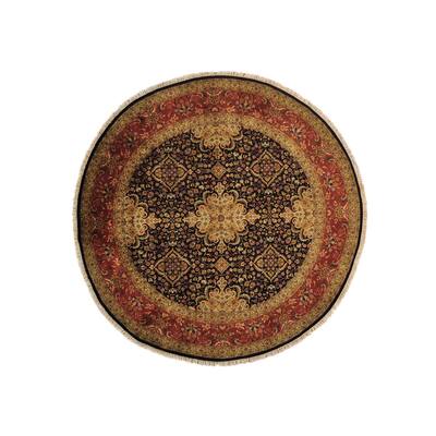 Hand-knotted Black Kashan Revival Round Wool Area Rug (10' x 10 ...