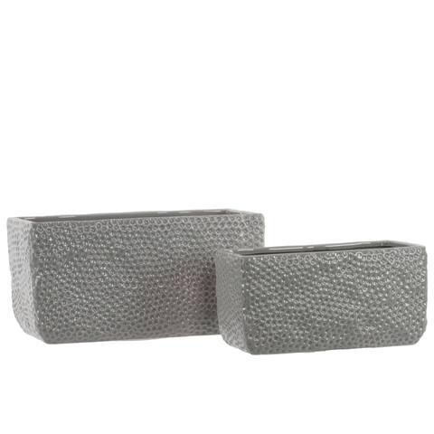 Light Grey Dimpled Gloss Ceramic Rectangular Uneven Pots (Set of 2 ...