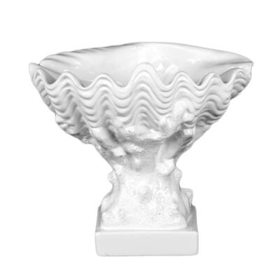 Gloss White Ceramic Open Valve Clam Seashell on Coral Pedestal ...