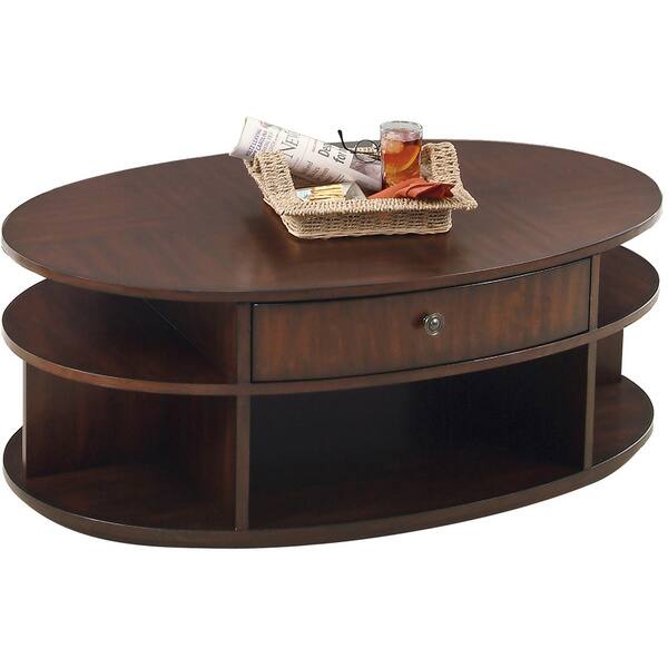 Metropolian Dark Cherry and Birch Oval Castered Lift-top Cocktail Table ...