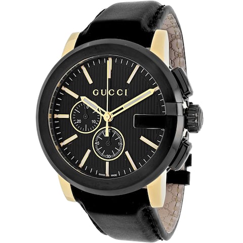 Gucci Men's YA101203 'Gucci G Chrono' Swiss Quartz Black Leather Watch ...