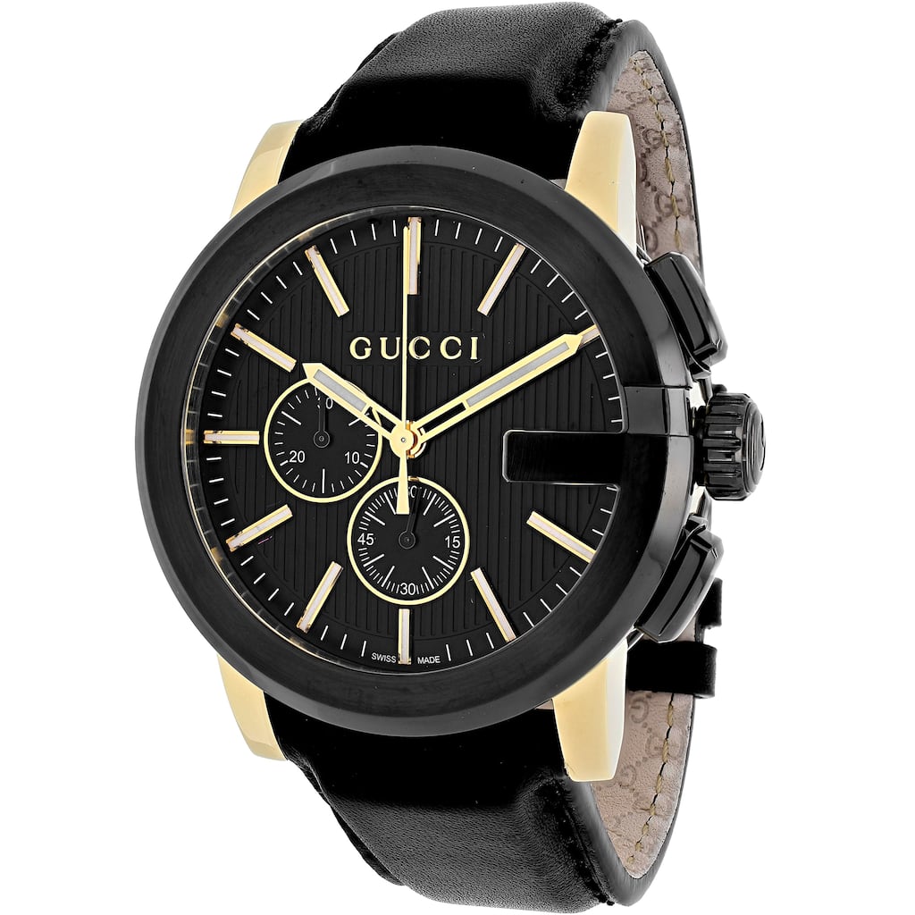 Gucci Men's YA101203 'Gucci G Chrono' Swiss Quartz Black Leather Watch ...