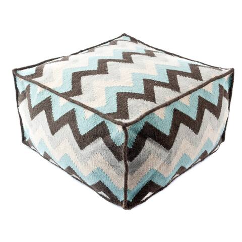 Handmade Gray Turquoise Wool Ottoman (India) - Overstock - 9787824
