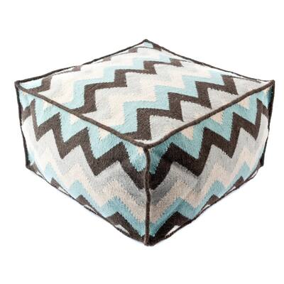 Handmade Gray Turquoise Wool Ottoman (India) - Overstock - 9787824