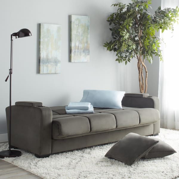 Copper Grove Jessie Grey Velvet Convert-a-Couch Futon Sofa Sleeper ...