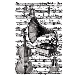 Artemio Cling Stamps 3.93"X5.7"-Musical Instruments W/Score Background ...
