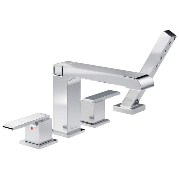 Delta Ara Double Handle Roman Tub Faucet Trim with Hand Shower Chrome ...