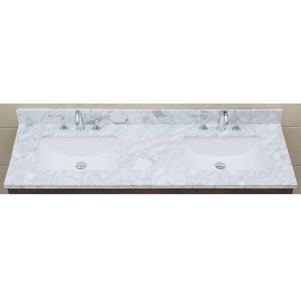 Contemporary Style Carrara 60-inch White Marble Top Double Sink ...