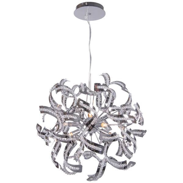 9 Light Chrome Ribbon Pendant Chandelier with Clear Crystals - 20" Wide ...