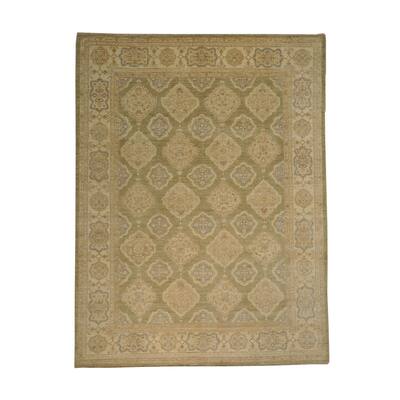 Hand-knotted Repetitive Design Wool Green Oriental Area Rug (9'0 x 11'9 ...