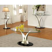 Wuct Contemporary Silver 48-inch Glass Top Pedestal 3-Piece Coffee ...