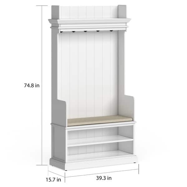 NovaSolo Halifax Coastal White Entryway Coat Rack & Bench Unit | Solid ...
