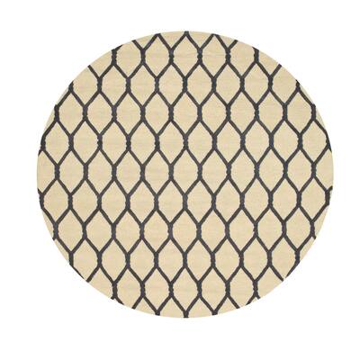Hand-tufted Wool Ivory Transitional Geometric Chain-Link Rug (4' Round ...