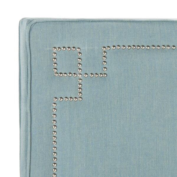 SAFAVIEH Remington Sky Blue Linen Blend Upholstered Greek Key Headboard ...