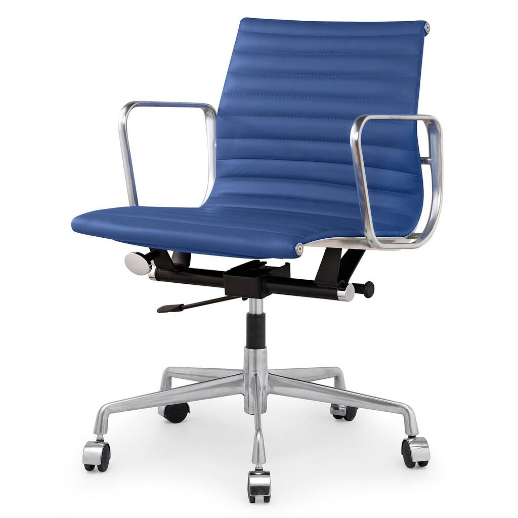 Quattro Modern Office Chair In Blue Italian Leather - Overstock - 9995787