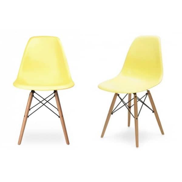 Retro Light Yellow Plastic Dining Shell Chair with Wood Eiffel Legs ...