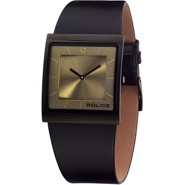Police Slim Square Black Unisex Skyline Leather Strap Watch - 12124816 ...