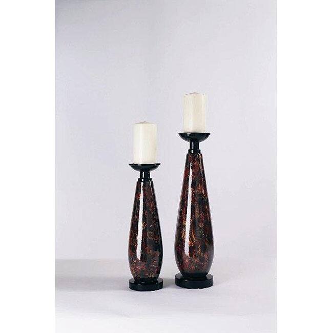 Tortoise Shell Finish Candle Holders (Set of 2) - Overstock - 4287422