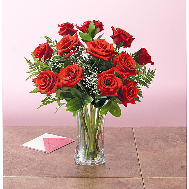 Bouquet of Long Stemmed Red Roses (One Dozen) - 12370378 - Overstock ...
