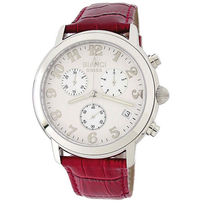 Roberto Bianci Men's Red Leather Strap Swiss Chronograph Watch ...