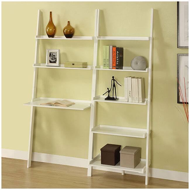 White 5-tier 2-piece Leaning Ladder Shelf with Laptop Desk Set ...